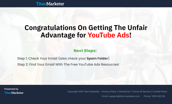YT Ads Free Resources Confirmation Page – Titan Marketer